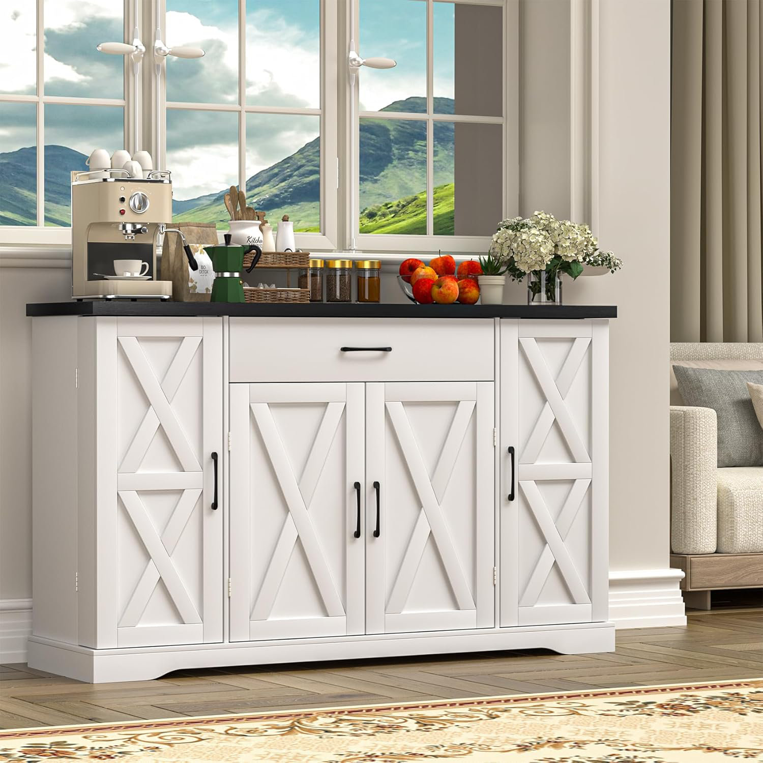 Ophelia & Co. 55.1"W Kitchen Pantry Cabinet, Buffet Cabinets with Adjustable Shelves, Kitchen ...